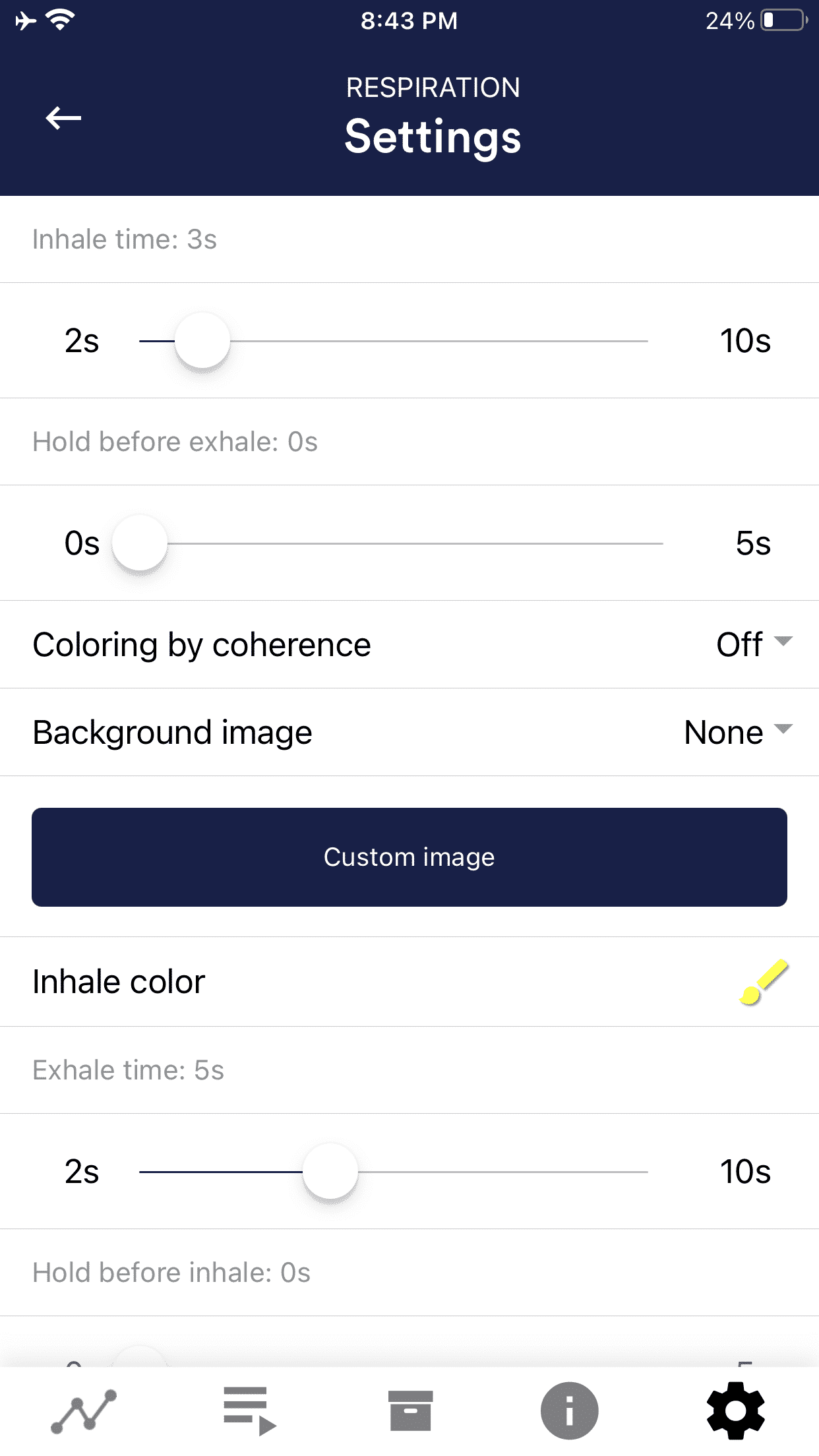 Adjustment options for the breathing aid with freely selectable times ...
